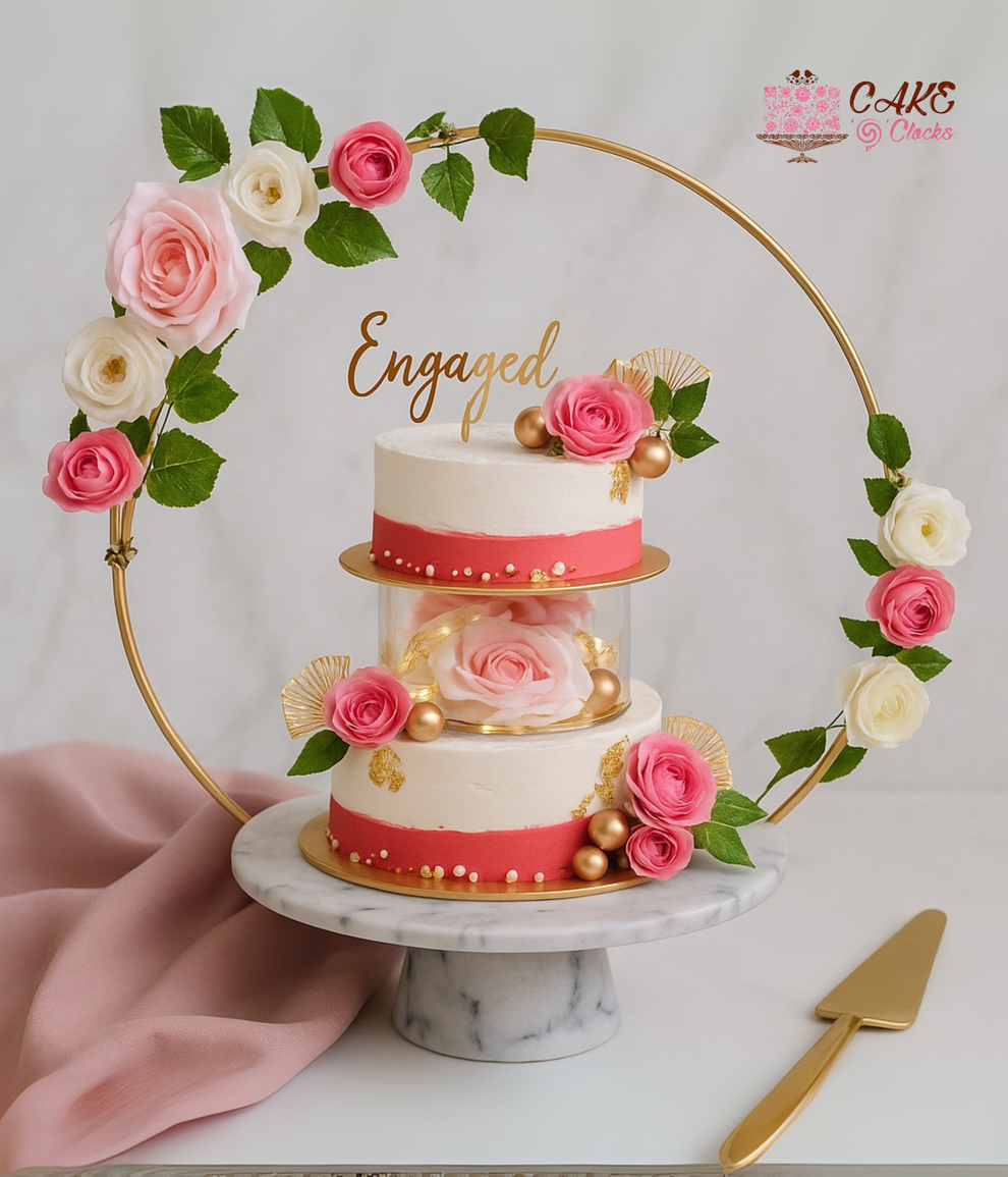 Pink Floral Engagement Cake – CAKE O CLOCKS